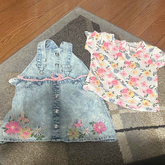 Little Lass | Dresses | Little Lass Blue Denim Dress And Floral Top Set ...